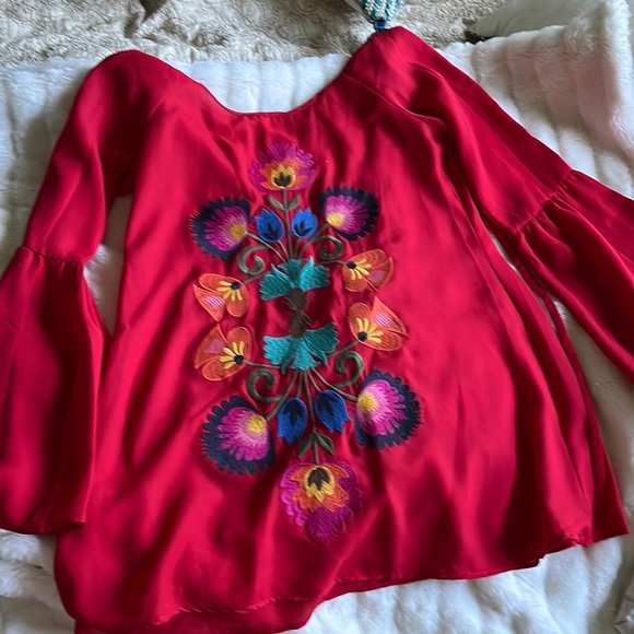 Judith March | Tops | Bohemian Red Tie Back Ruffle Sleeve Blouse | Poshmark